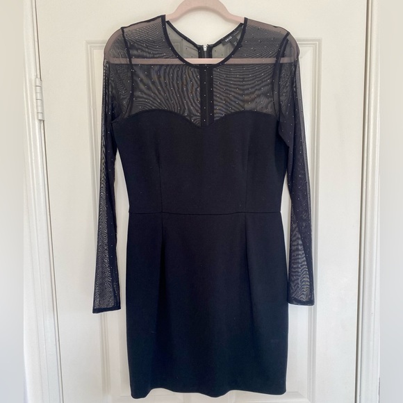 Mango | Dresses | Mango Mng Casual Black Sheer Silver Studded Mini ...